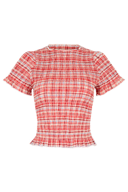 Strawberry Plaid Ruched Tee – Après Studio