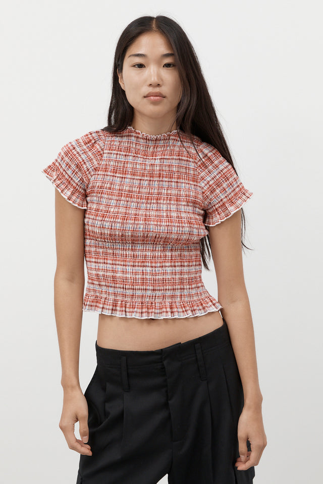 Strawberry Plaid Ruched Tee – Après Studio